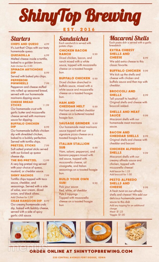 Food Menu - Shiny Top Brewing